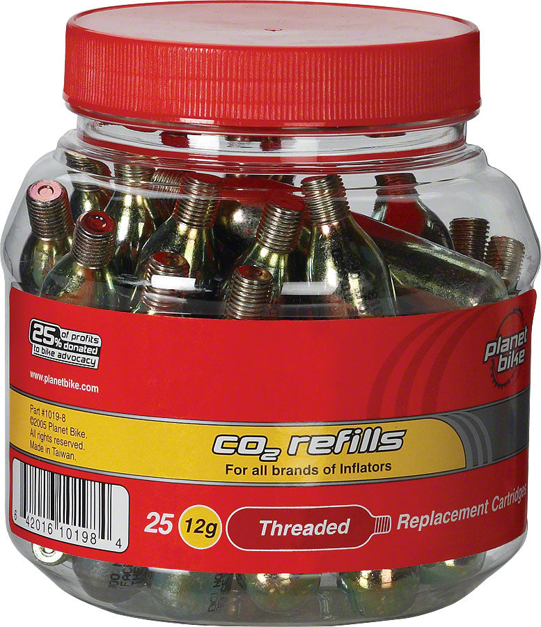 Planet Bike 12g Threaded CO2 Cartridges: Tub of 25 – Tim's BIke Shop